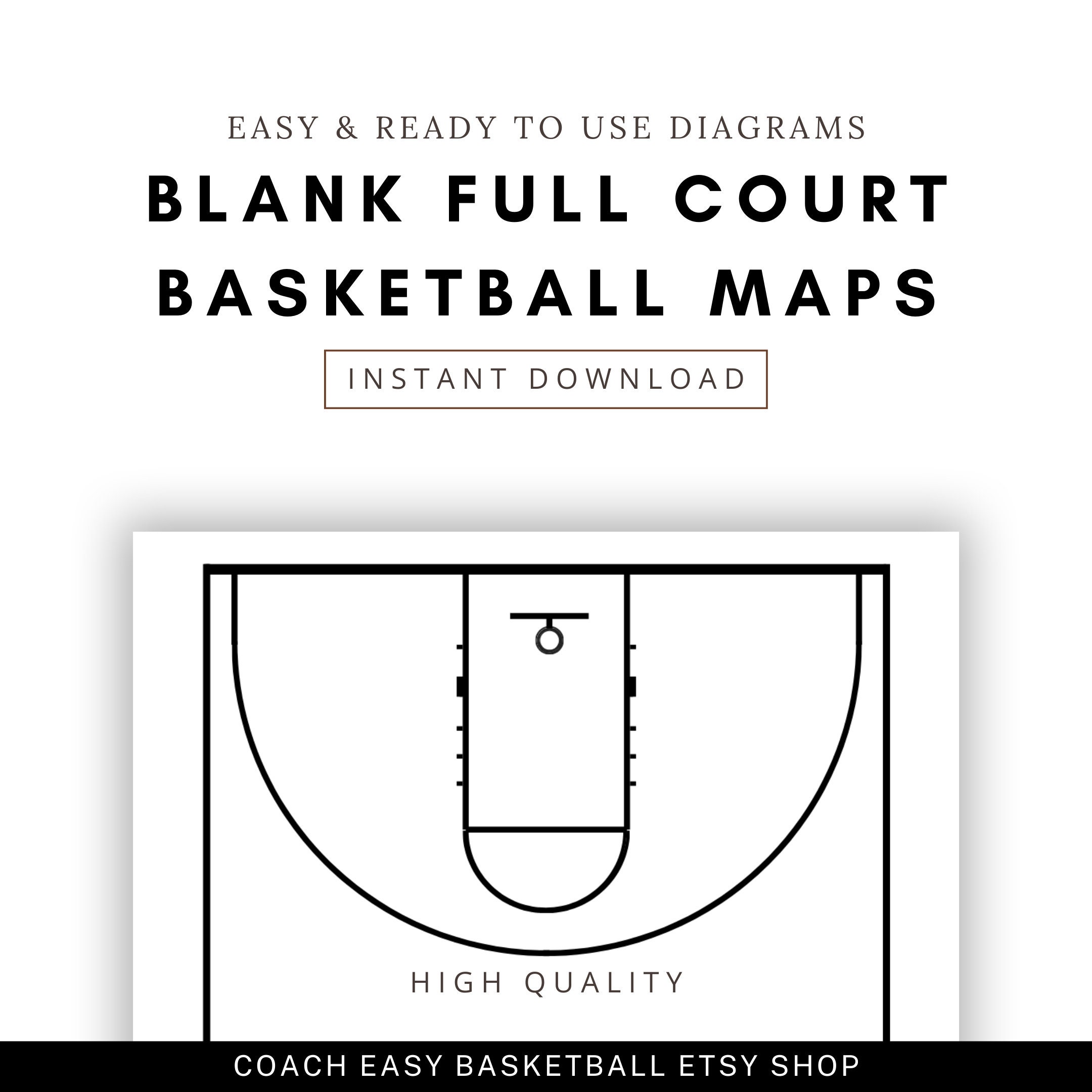 Printable Basketball Full Court Map Templates, Blank Diagrams for ...