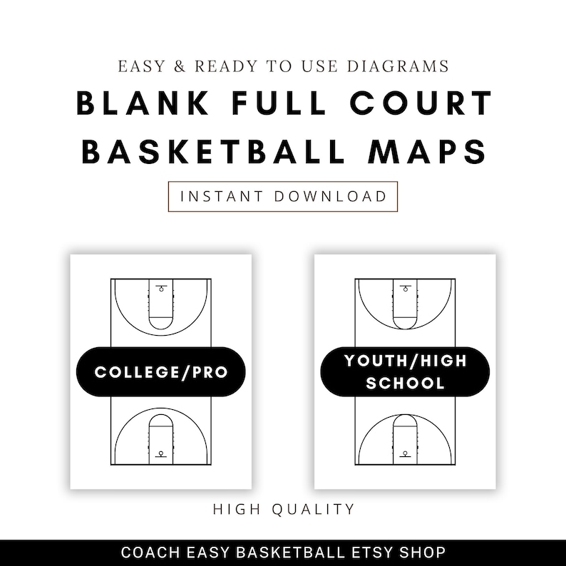 Printable Basketball Full Court Map Templates, Blank Diagrams for ...