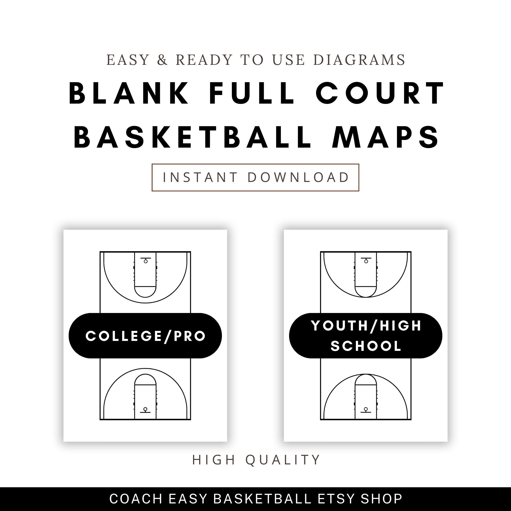 Printable Basketball Full Court Map Templates, Blank Diagrams for ...
