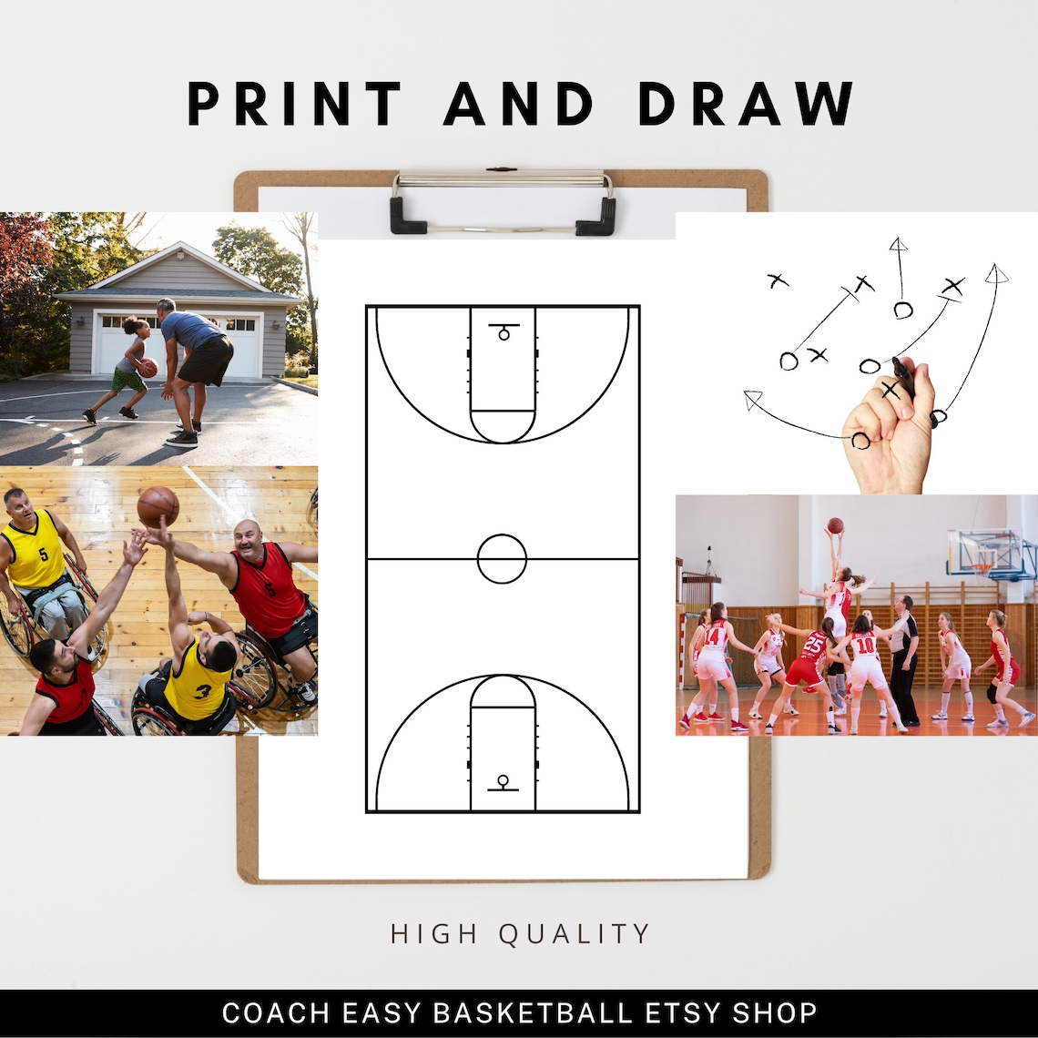 Printable Basketball Full Court Map Templates, Blank Diagrams for ...