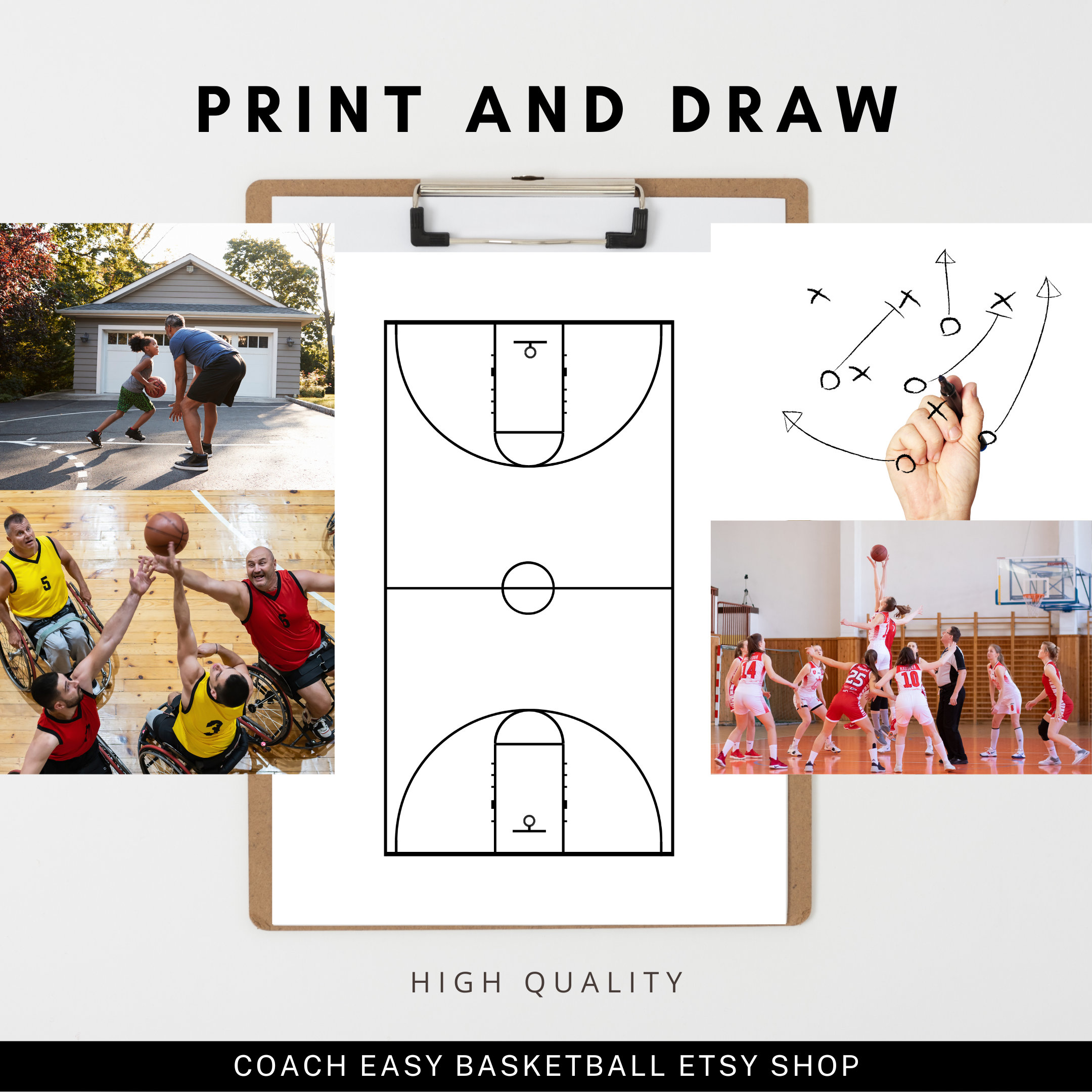 Printable Basketball Full Court Map Templates, Blank Diagrams for ...