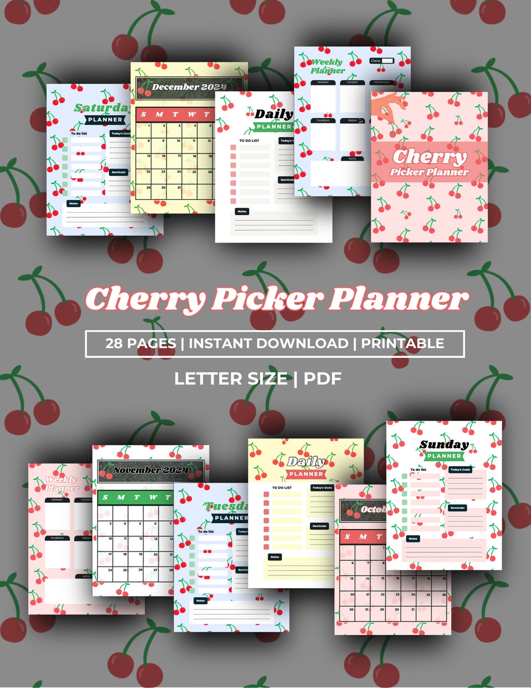 Cherry Picker Themed Daily Printable Planner Instant Download Cherry ...