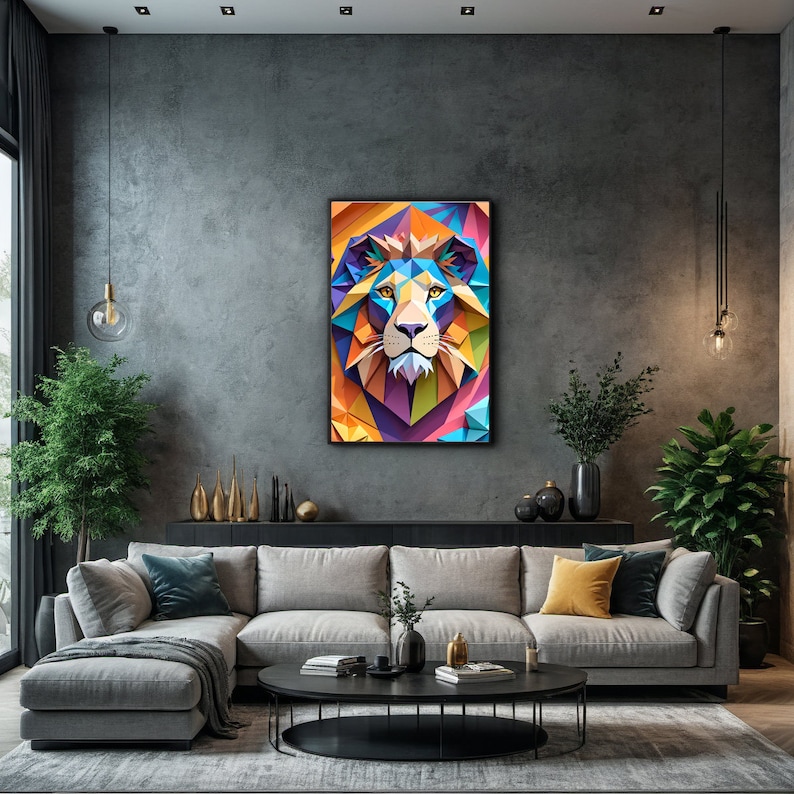 Cubism_lion, Wall Decor, Print Art, Animal Portrait, Abstract ...