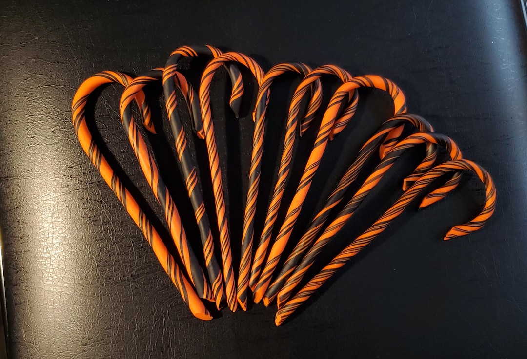 Classic Halloween Candy Canes – Handmade Orange Black Twisted Candy ...