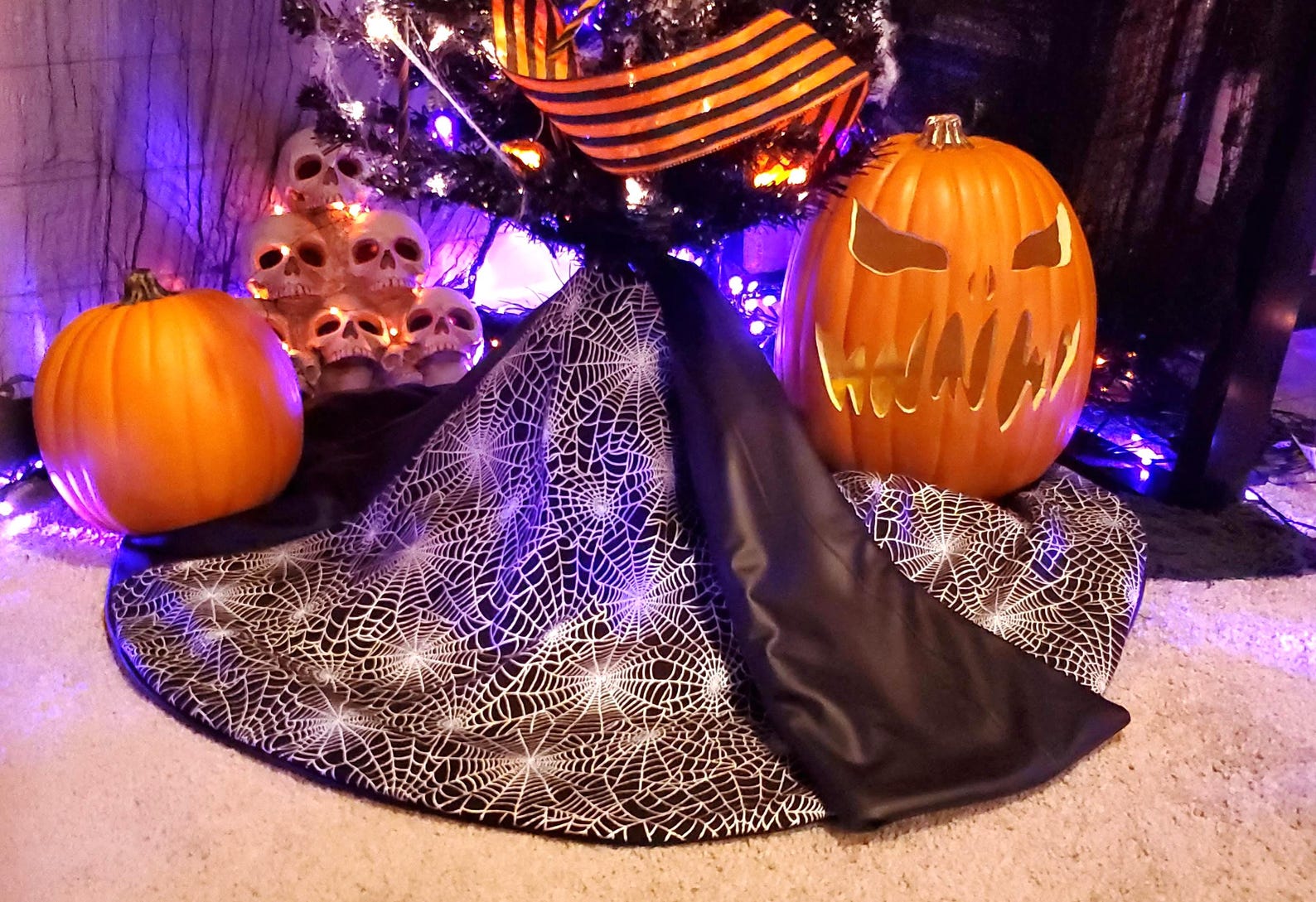 Handmade Tree Skirt Gothic Halloween: Black Faux Leather Spiderwebs (40 ...