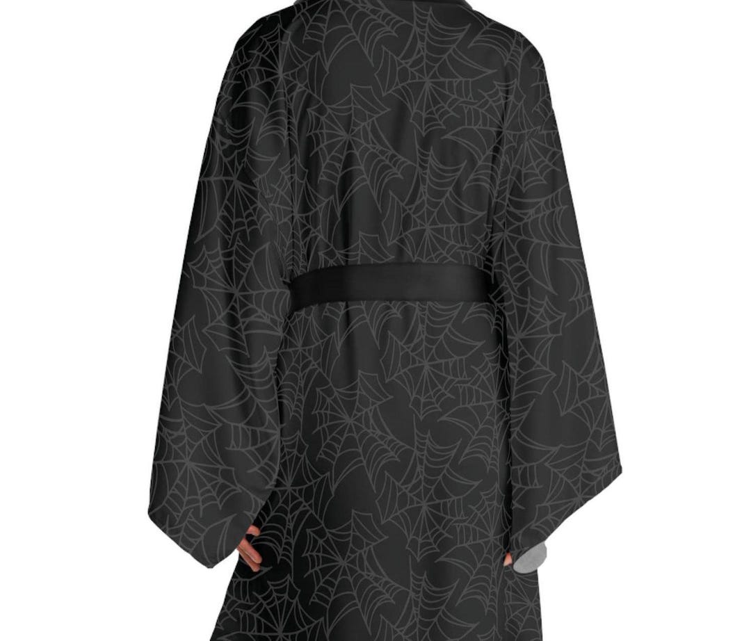 Spider Lady Dark Gray and Black Spider Web Long Sleeve Kimono Robe ...