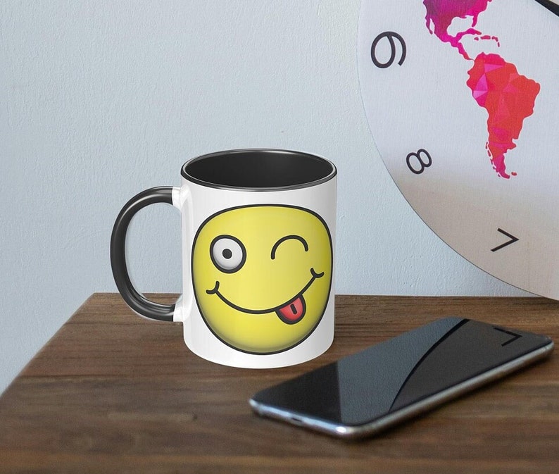 Smiley Face Mug | Happy Face Coffee Cup | Ceramic Mug With Yellow ...