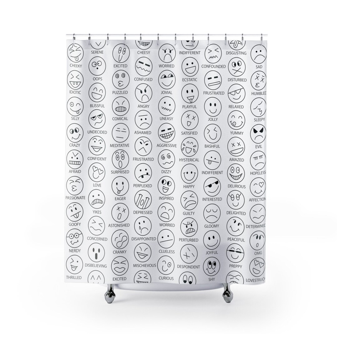 Smiley Face Shower Curtain: Emoji Bathroom Decor, Black and White ...