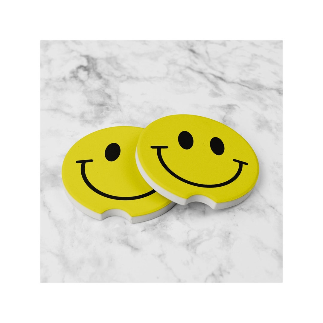 Smiley Face Car Coasters: Absorbent Soapstone, Set of 2, Fun Car Gifts ...