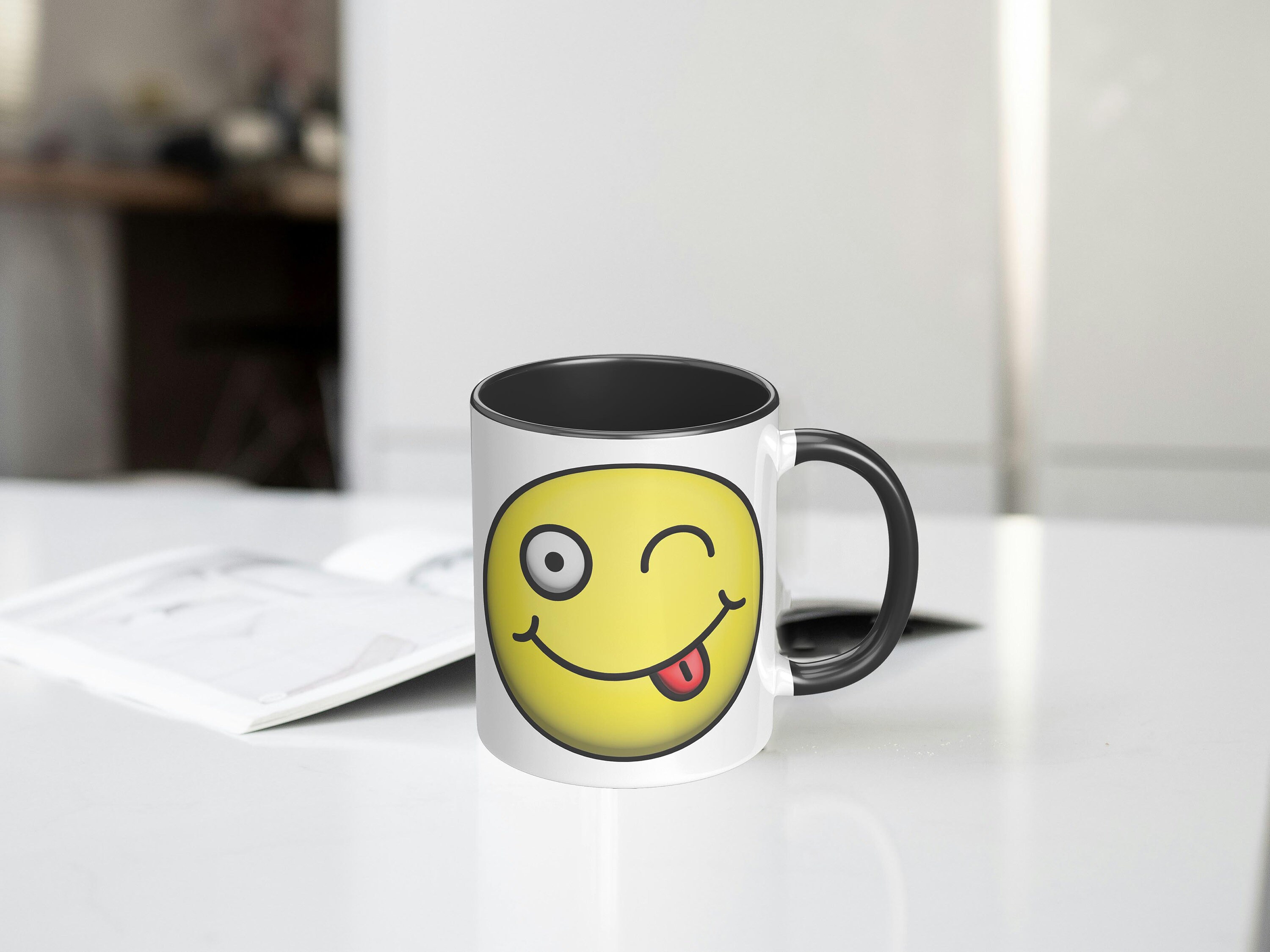 Smiley Face Mug | Happy Face Coffee Cup | Ceramic Mug With Yellow ...