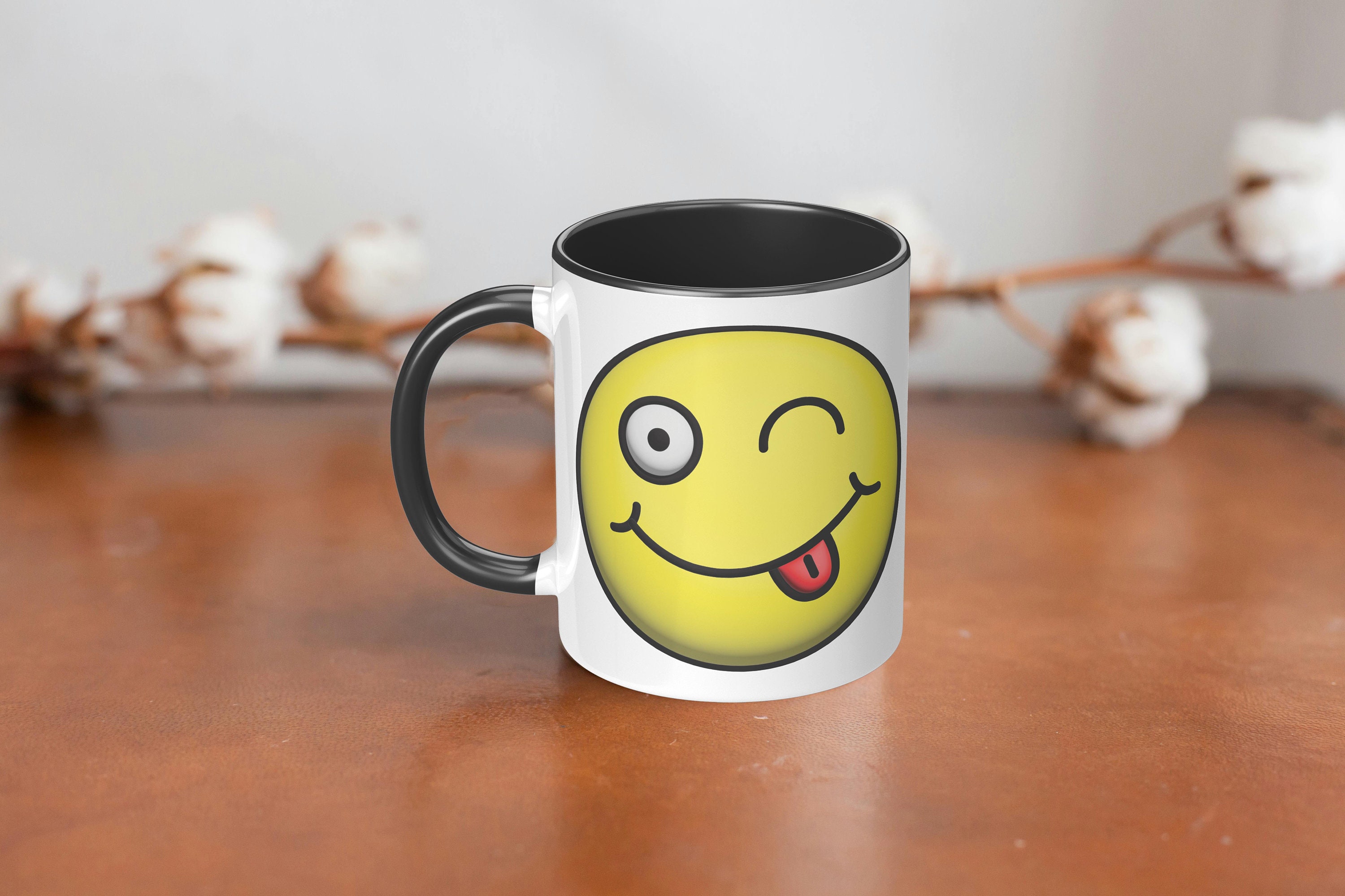 Smiley Face Mug | Happy Face Coffee Cup | Ceramic Mug With Yellow ...