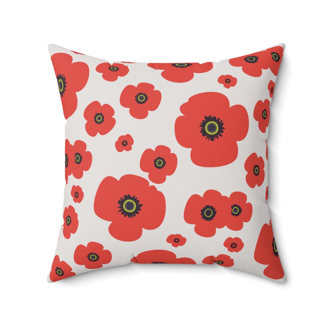 Poppy Floral Throw Pillow, Poppies Home Decor, Red Poppy Pillow, Poppy ...