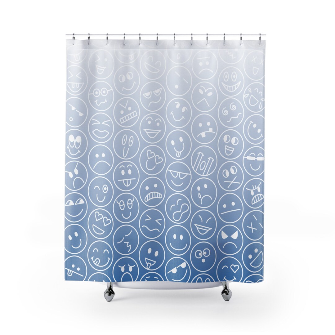 Smiley Face Shower Curtain, Blue Emoji Shower Curtain, Happy Face ...