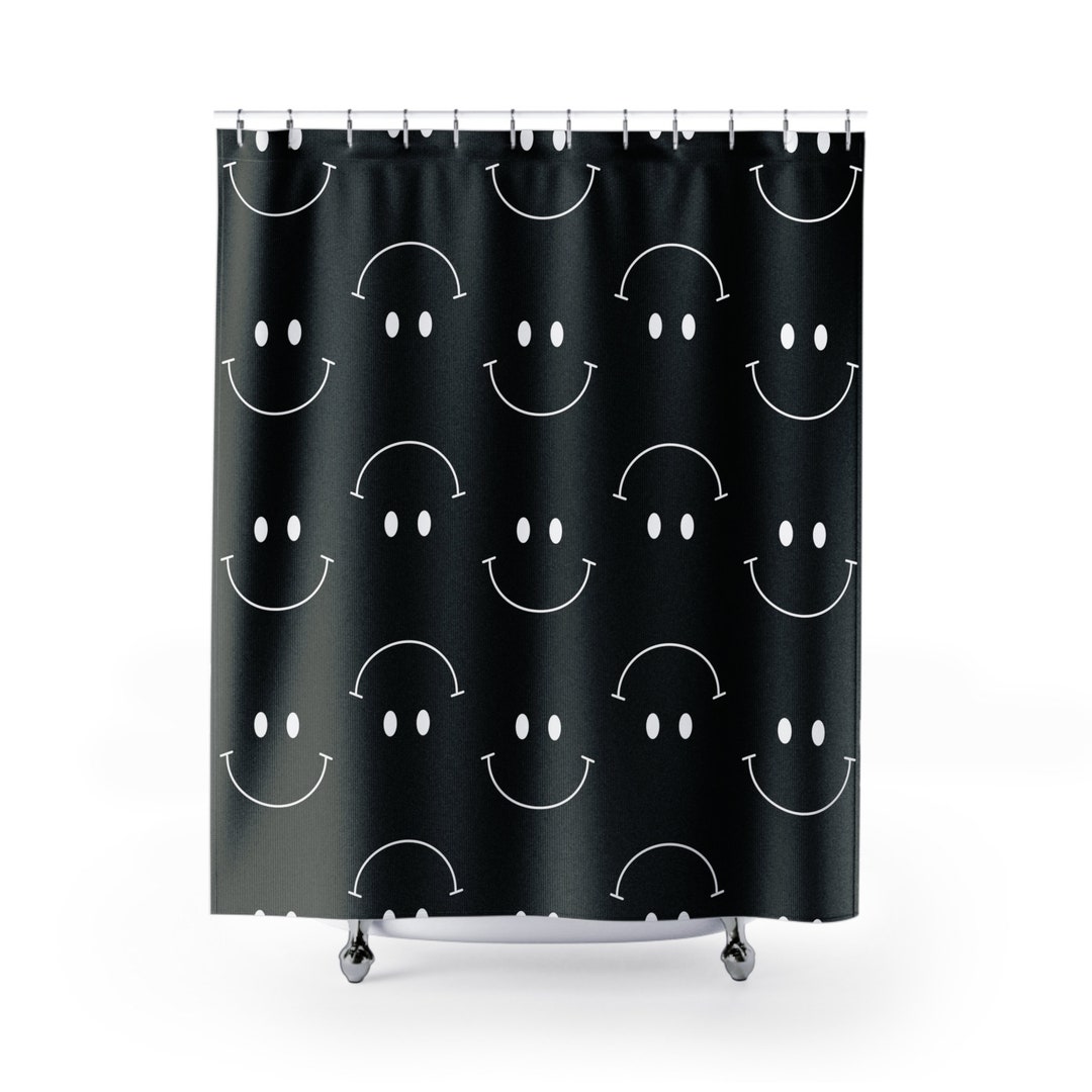 Smiley Face Shower Curtain, Black Shower Curtain, Bathroom Home Decor ...