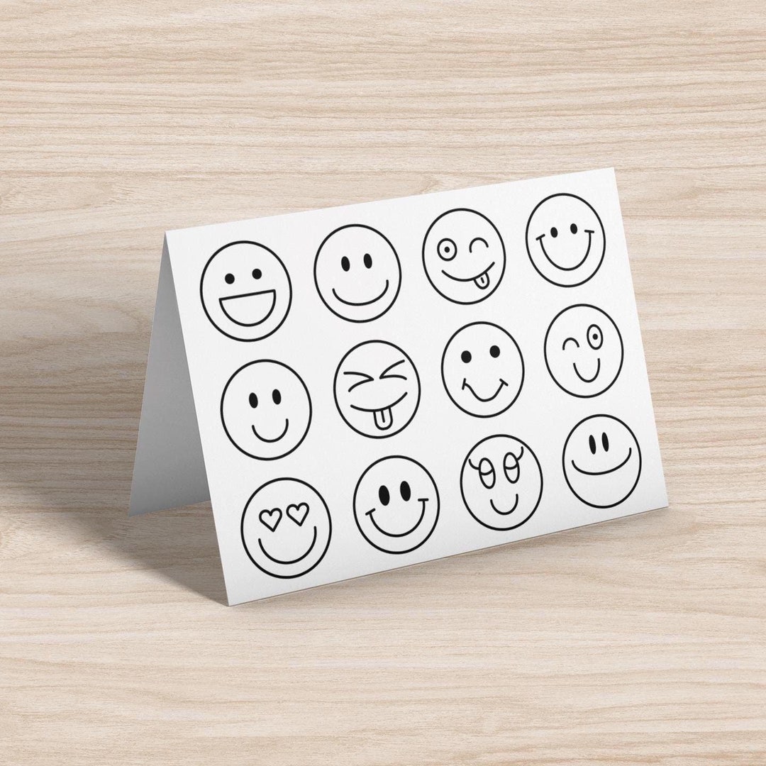 Smiley Face Note Card, Happy Faces Greeting Cards Set, Funny Note Card ...