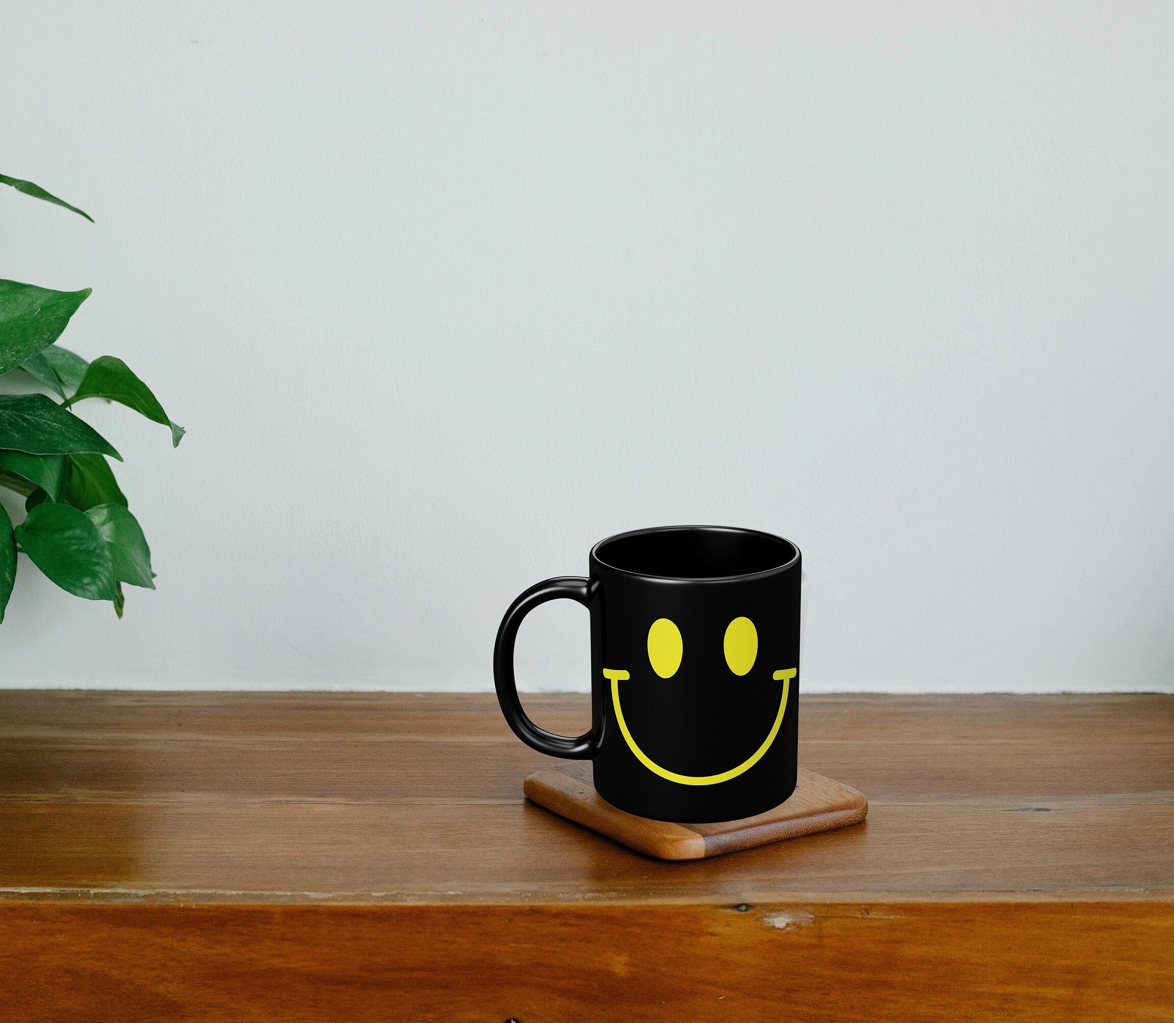 Smiley Face Coffee Mug: Cheerful Black Ceramic Mug, Happy Gift, Happy ...