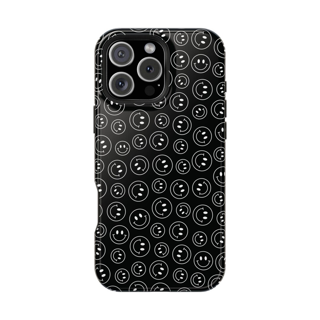 Smiley Face iPhone Case: Magnetic, Tough, Black and White - Etsy