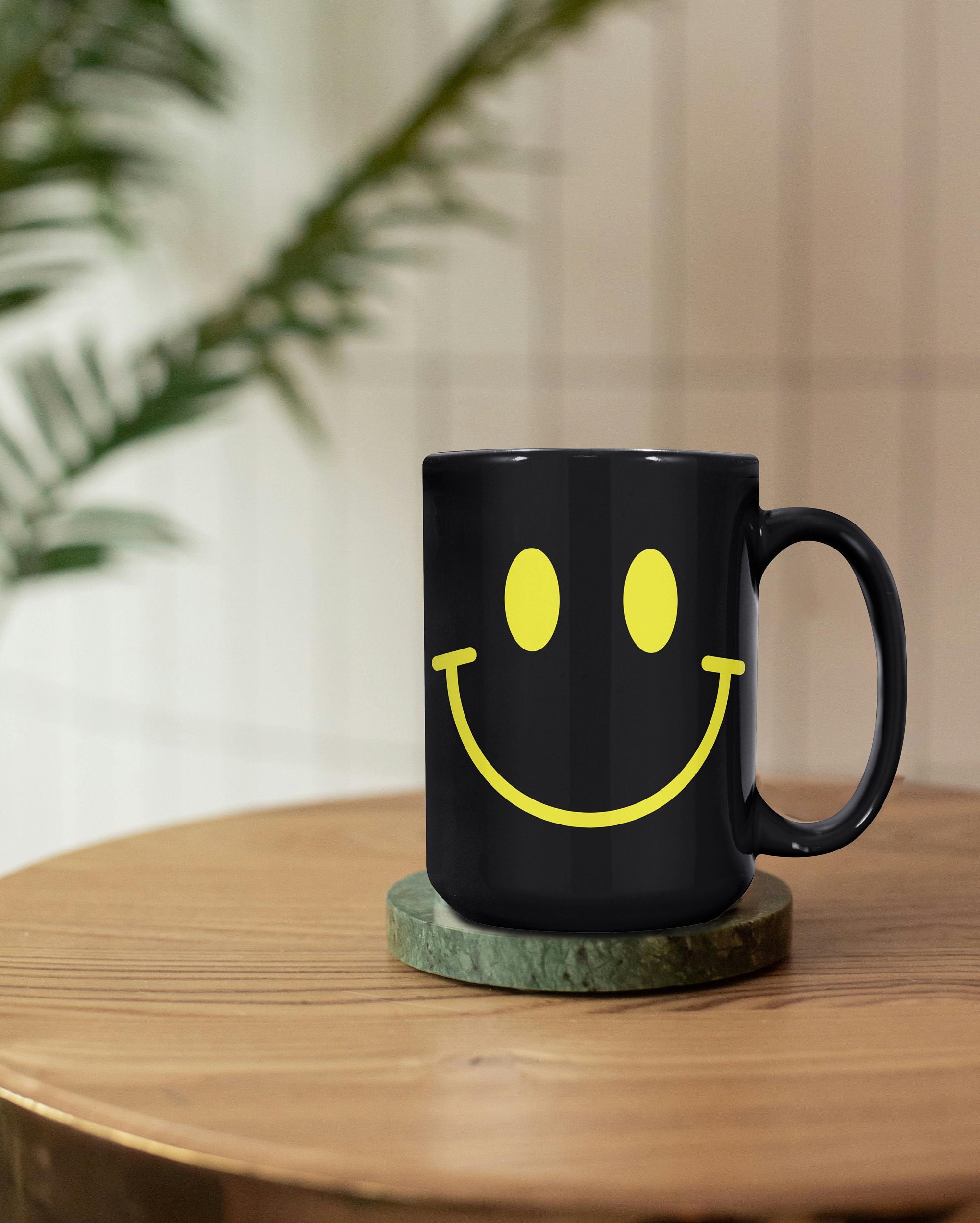 Smiley Face Coffee Mug: Cheerful Black Ceramic Mug, Happy Gift, Happy ...