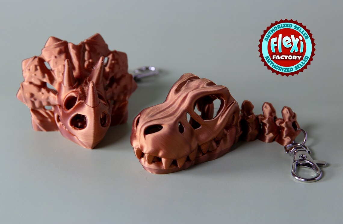 3d-printed Dinosaur Skull Keychain - T-rex or Triceratops - Flexi ...