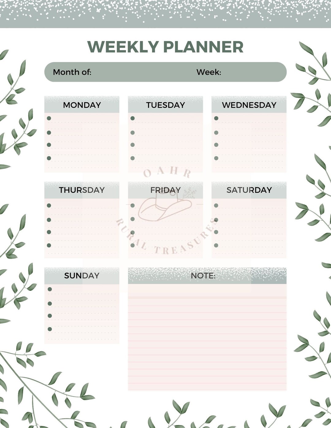 Sage Eucalyptus Weekly Planner/week at a Glance Set Goals & Become ...