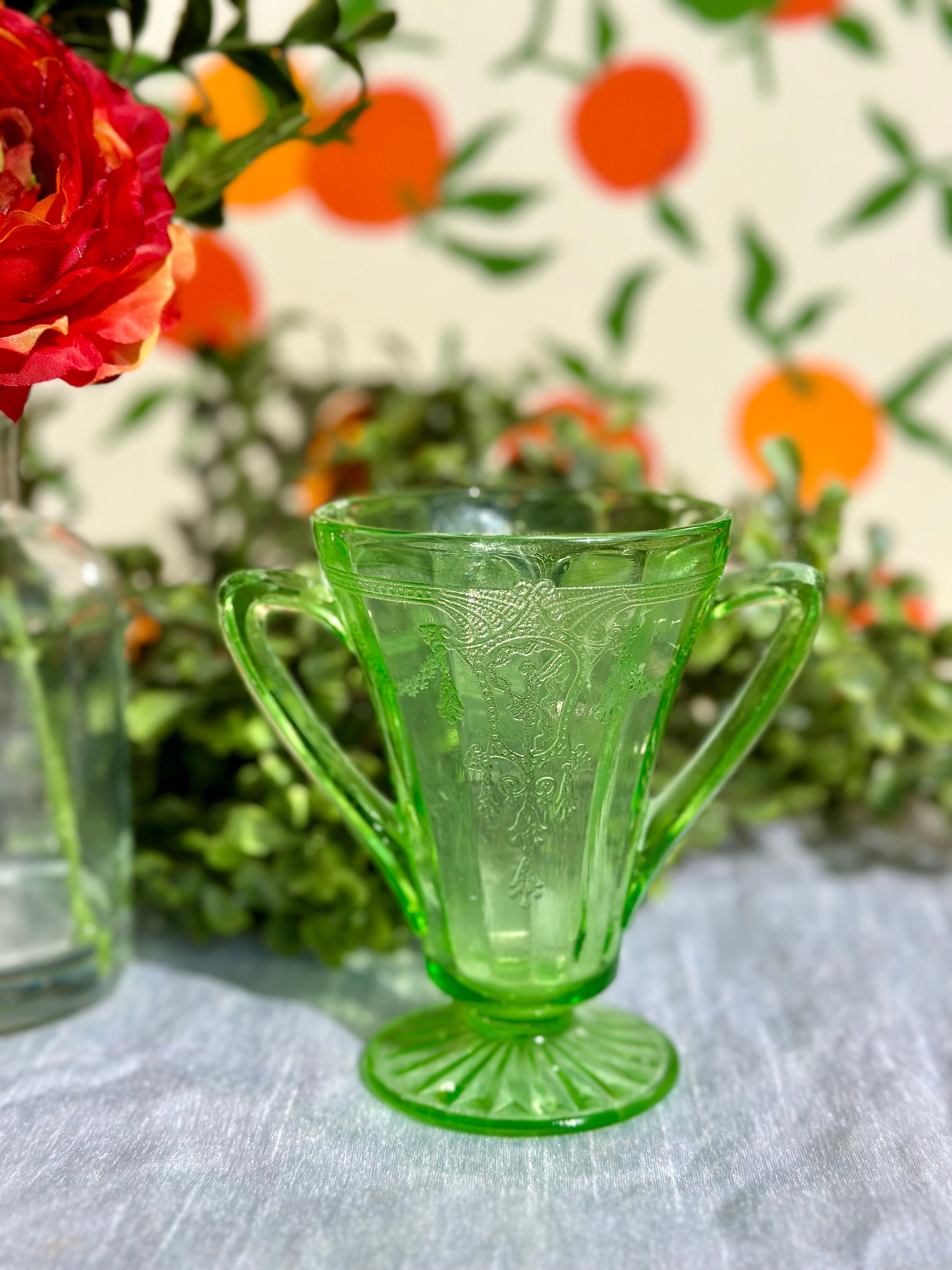 Antique Green Depression Glass Cameo Sugar Bowl - Etsy