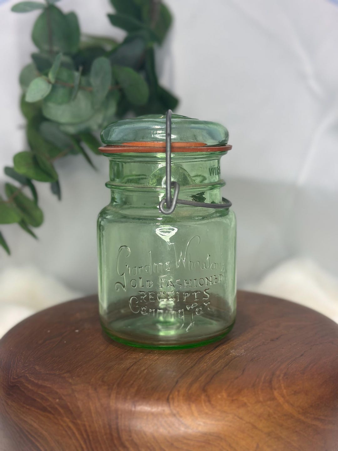 Antique Grandma Wheaton's Green Jar With Wire Sealer- Vintage Kitchen ...