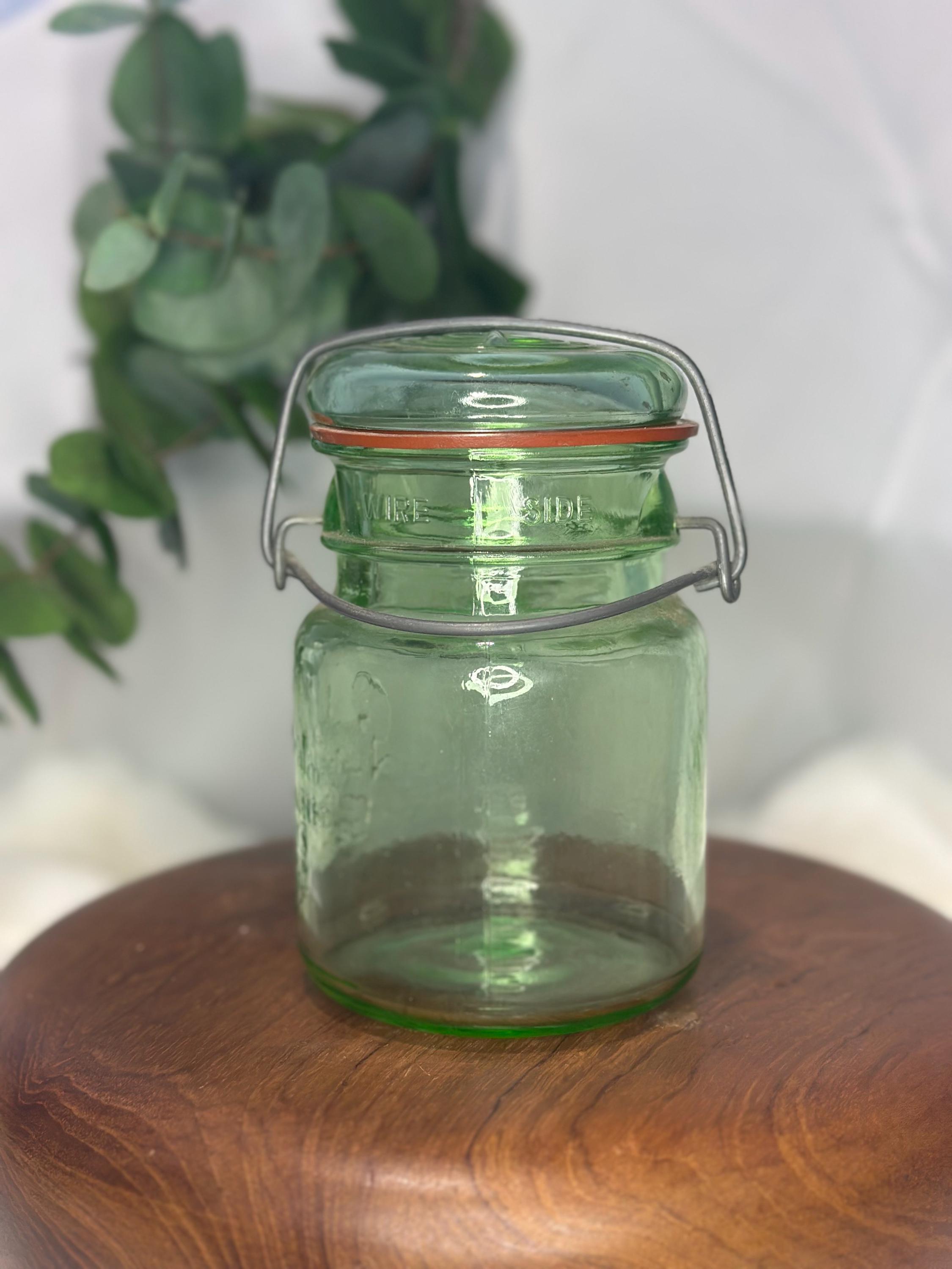 Antique Grandma Wheaton's Green Jar With Wire Sealer- Vintage Kitchen ...
