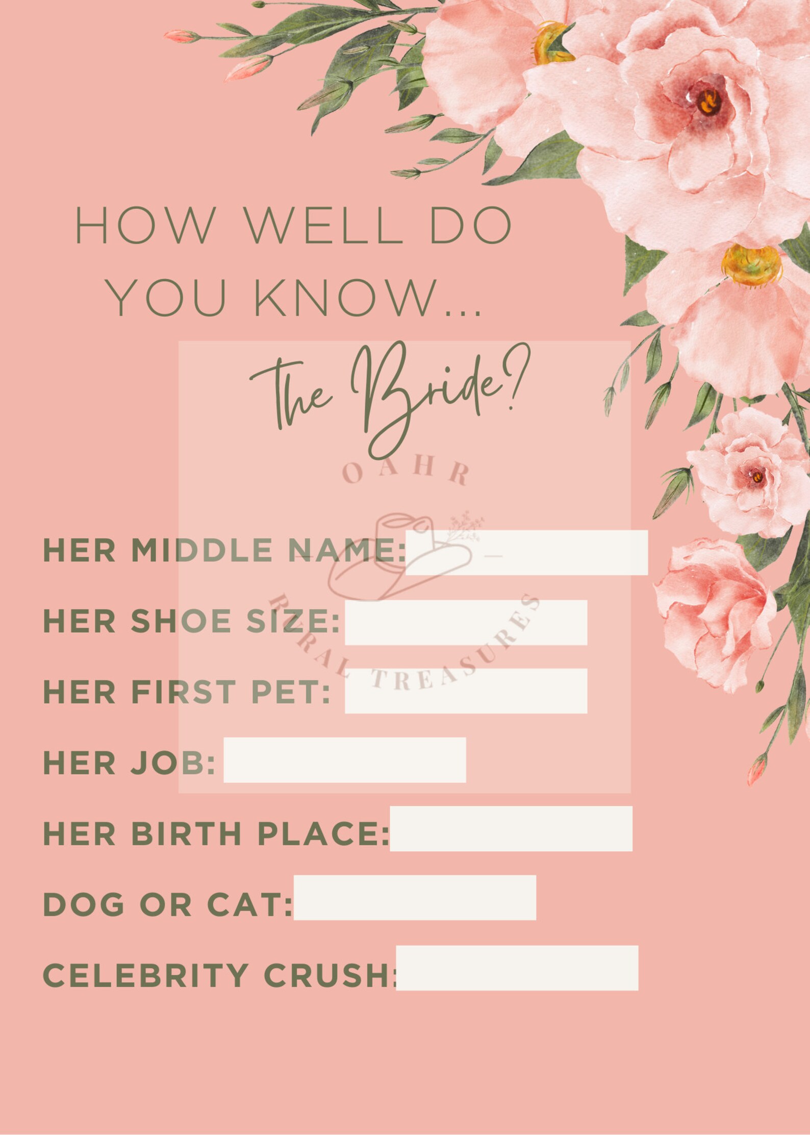 Mauve Floral Bridal Shower Games Includes 5 Games for Loads of Bridal ...