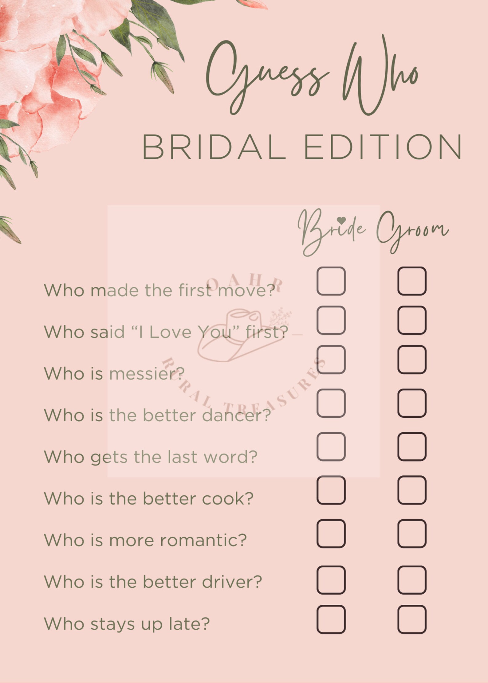 Mauve Floral Bridal Shower Games Includes 5 Games for Loads of Bridal ...