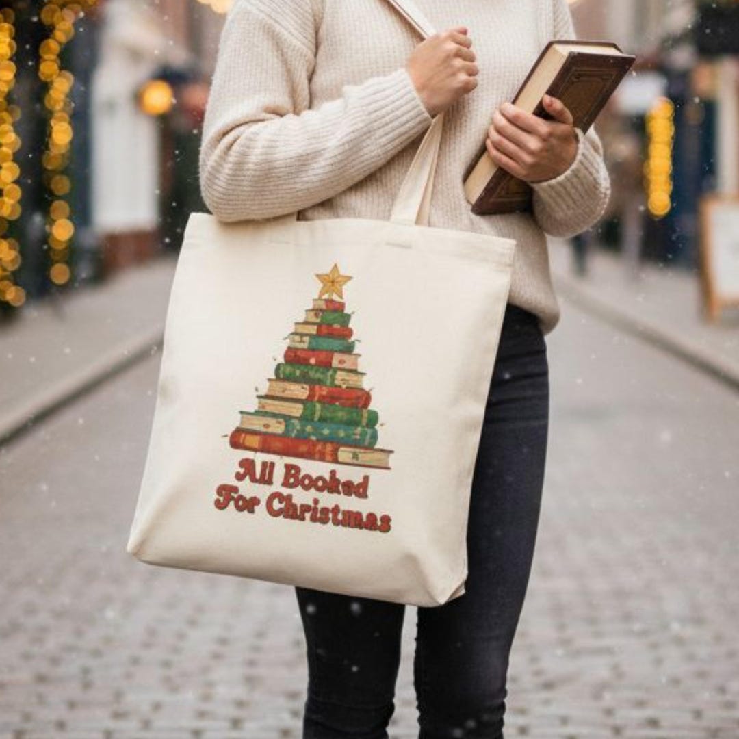 Book Lover Tote Bag All Booked for Christmas Bookish Gift Reader Canvas ...