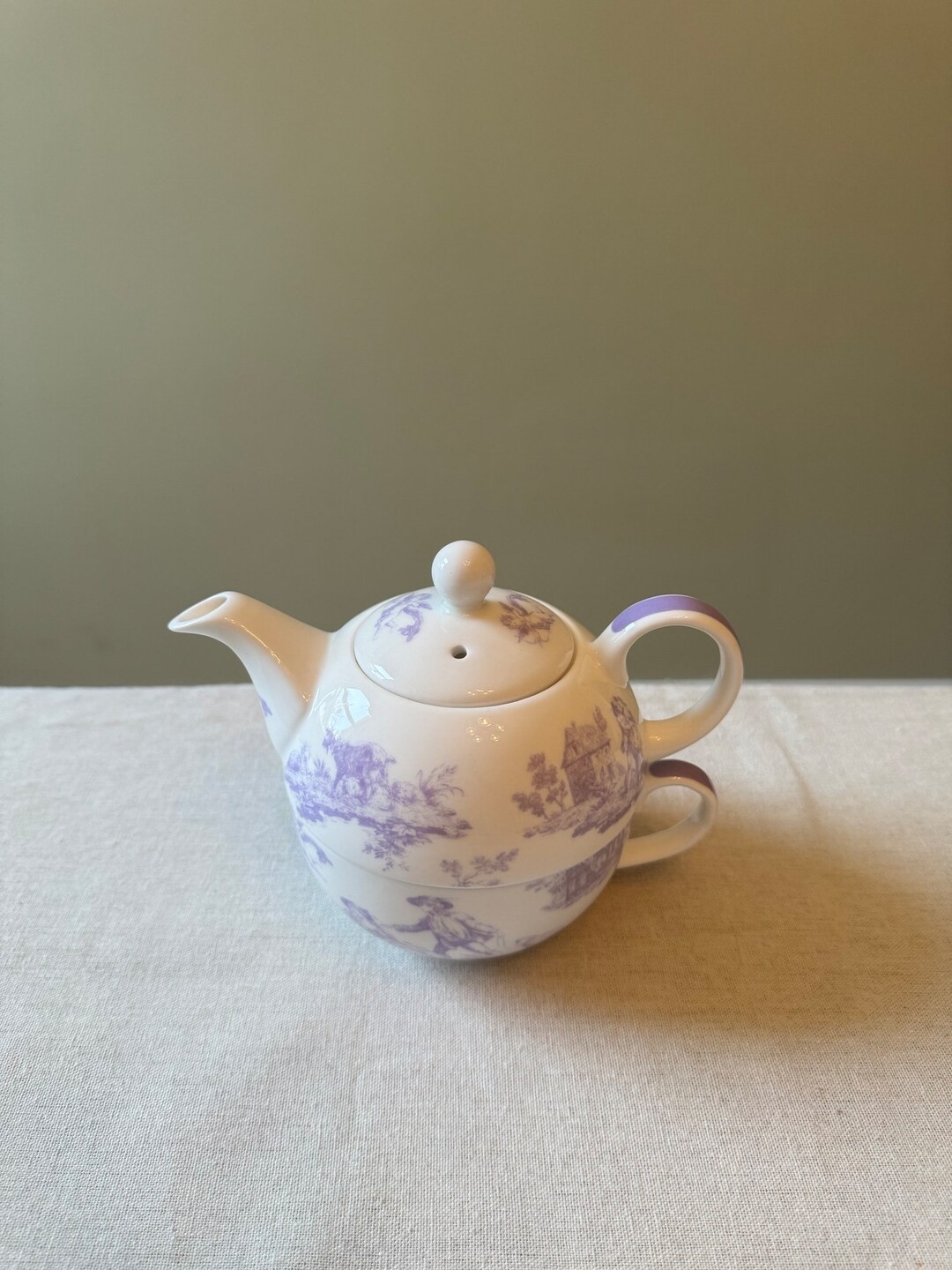 LAURA ASHLEY Tea for One, Teapot and Teacup Set, White and Lilac Fine ...