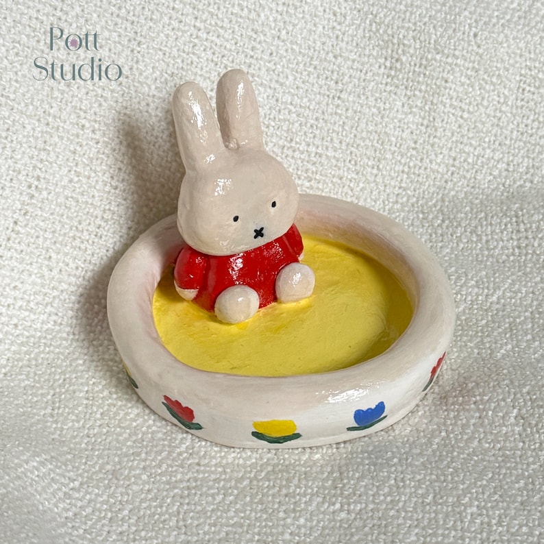 Red Miffy Rabbit Trinket Dish Handmade Clay Jewellery Ring Dish Bunny ...