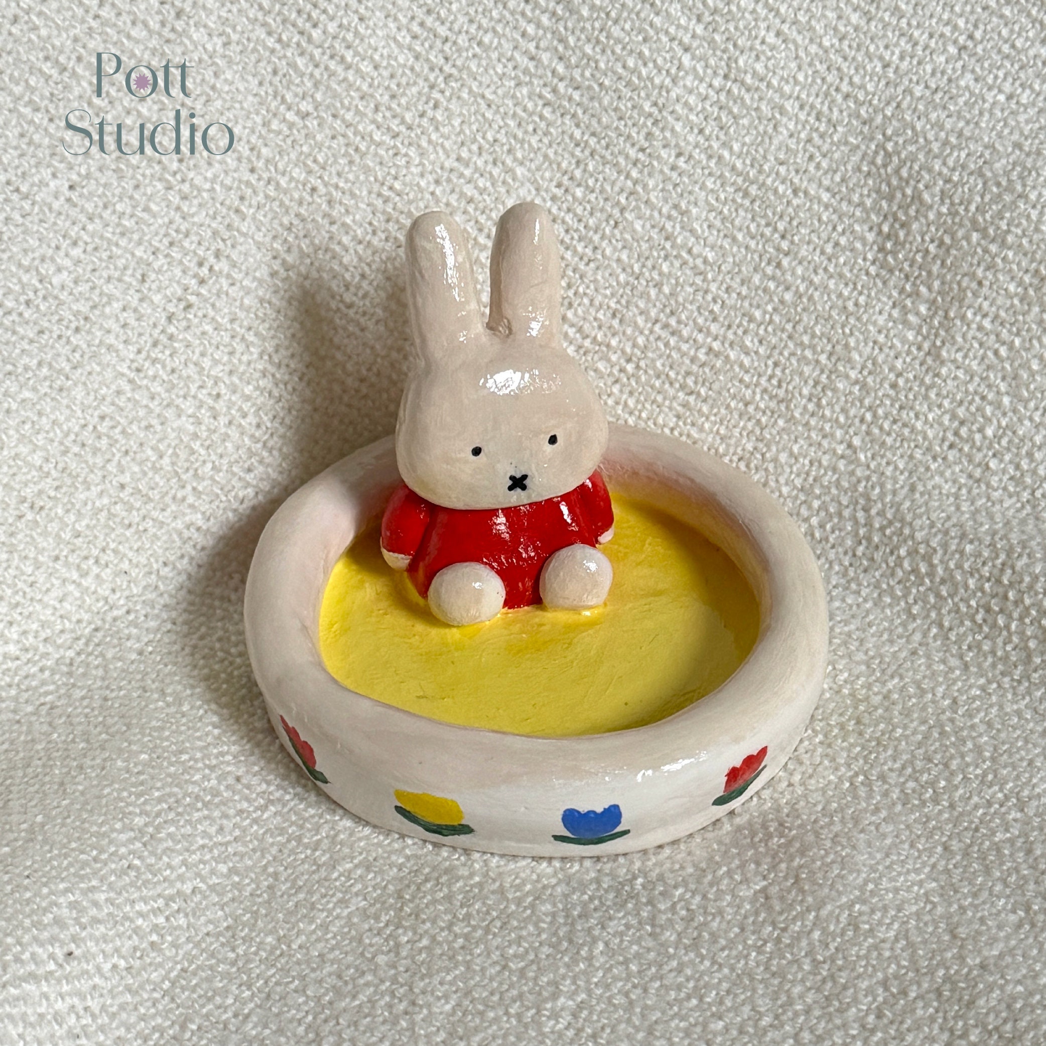 Red Miffy Rabbit Trinket Dish Handmade Clay Jewellery Ring Dish Bunny ...