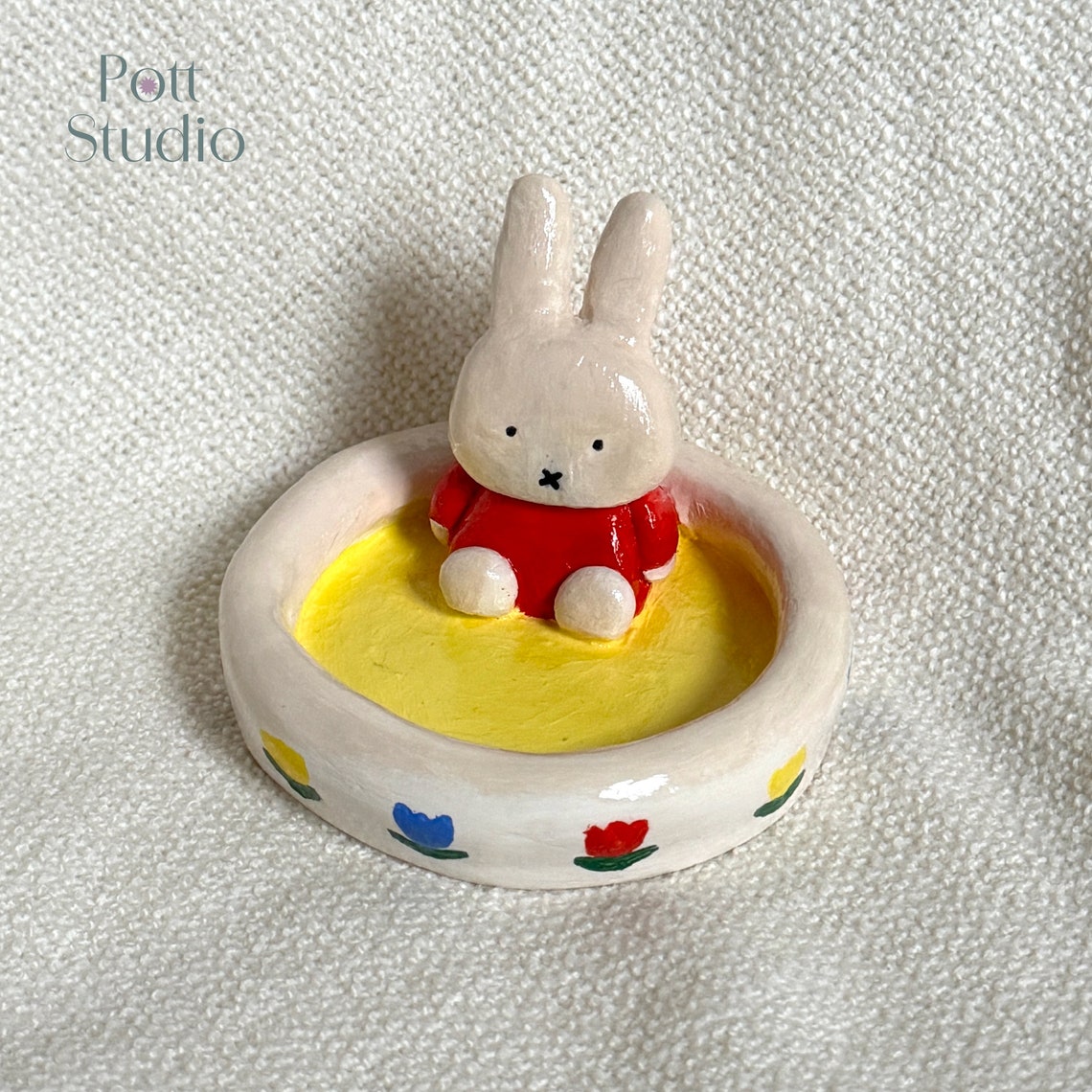 Red Miffy Rabbit Trinket Dish Handmade Clay Jewellery Ring Dish Bunny Decorative Tray Cute Gift ...
