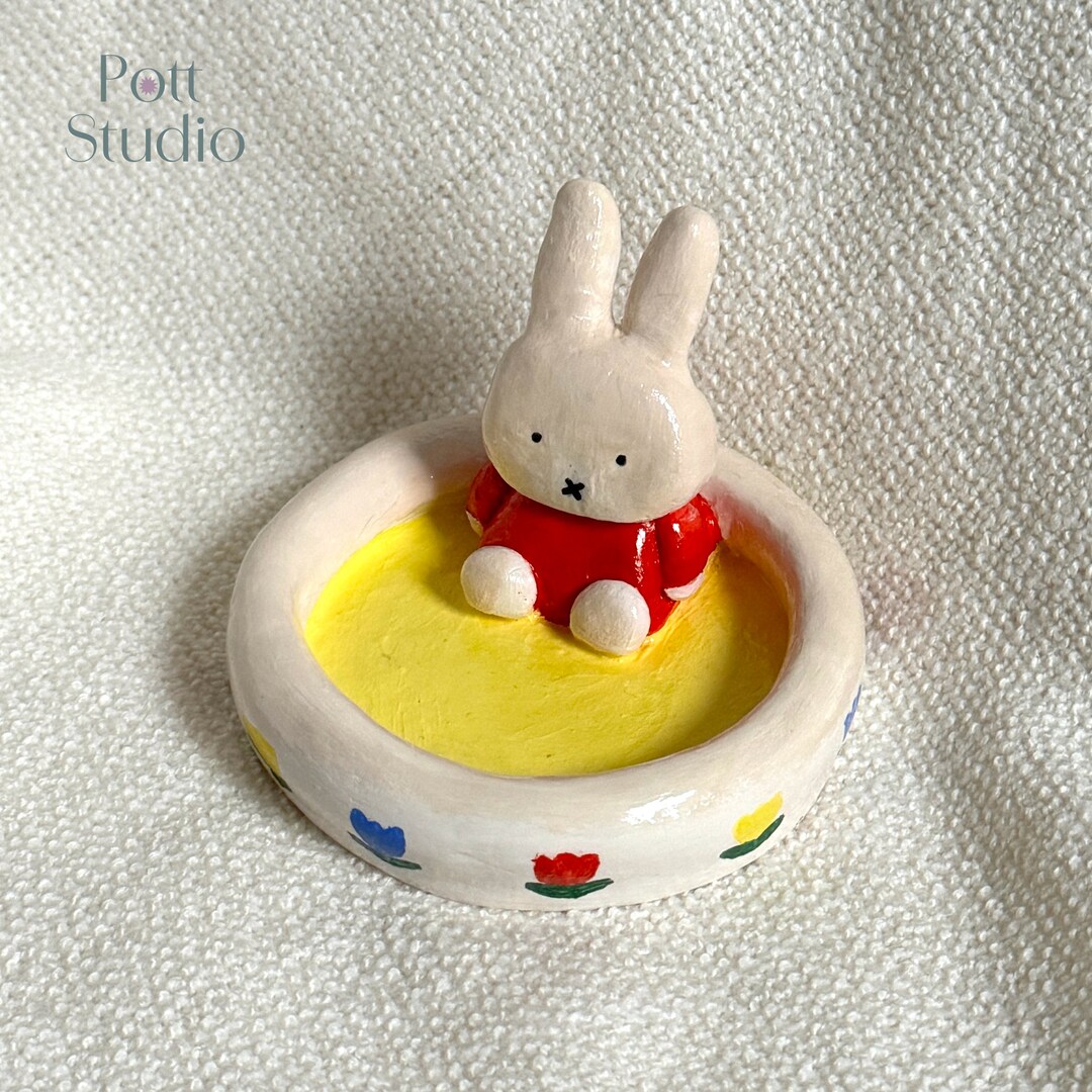 Red Miffy Rabbit Trinket Dish Handmade Clay Jewellery Ring Dish Bunny ...