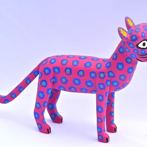 Reynaldo Santiago Oaxaca Wood Carving Feline Figurine Mexican Folk Art ...