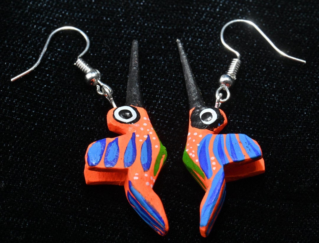 Antonio Diaz Oaxaca Wood Carving Colibri Earrings Figurine Mexican Folk ...