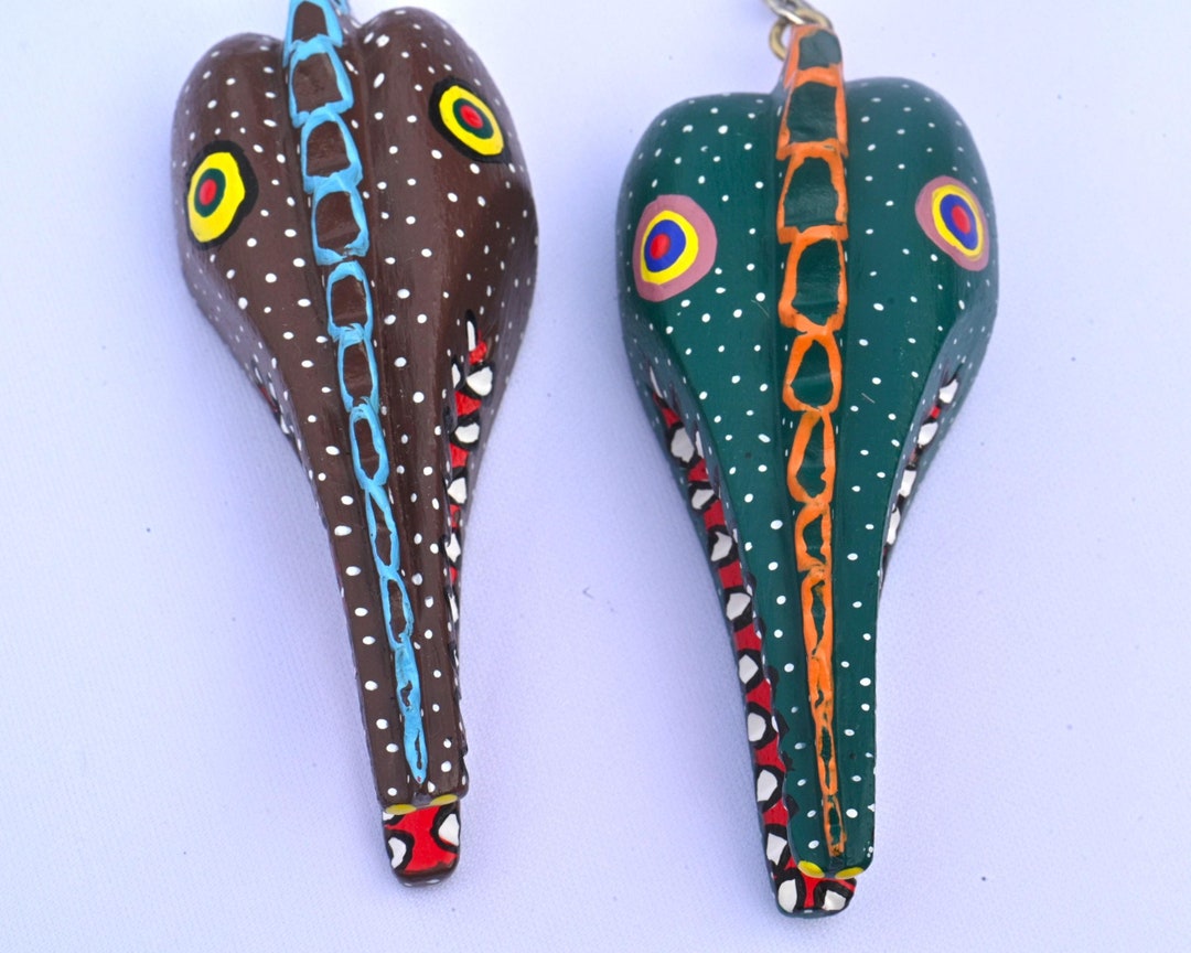 6 " Keychain Adrián Xuana Oaxaca Wood Carving Pair Crocodile Figurine ...