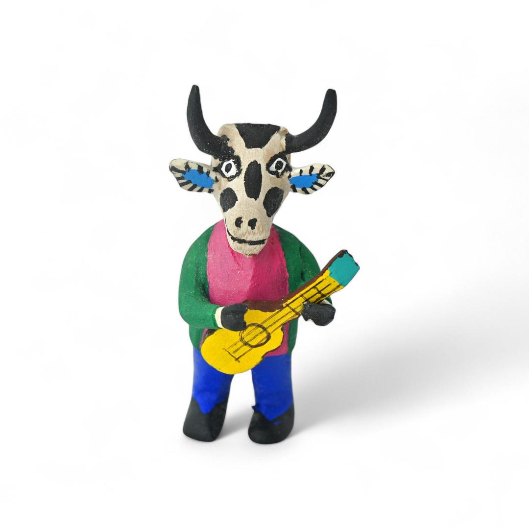 2.75" Bull With Guitar,bull Figures,guitar,musical Instruments,wood ...