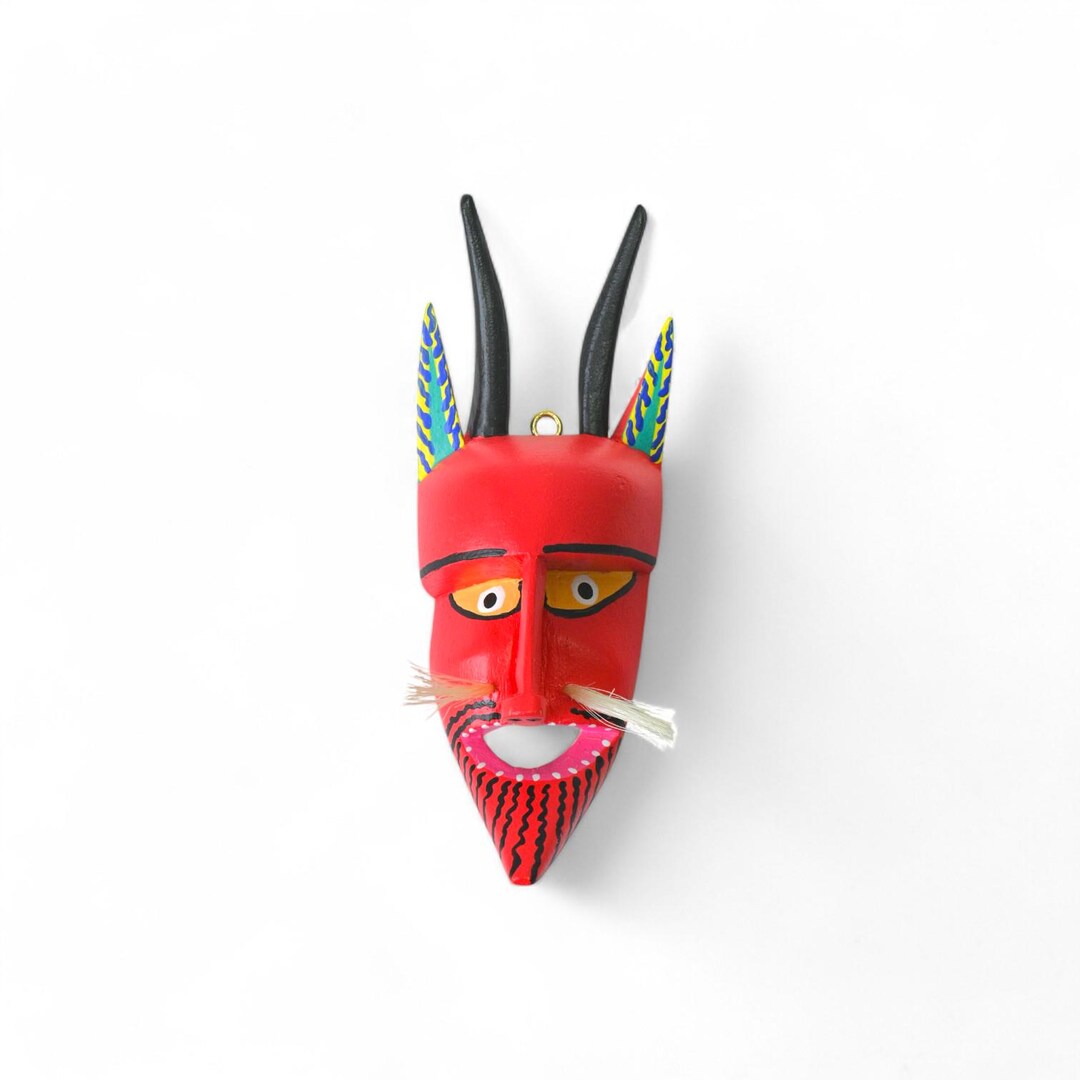 5.4" Oaxaca Wood Carving Devil Mask Figurine Mexican Folk Art - Etsy