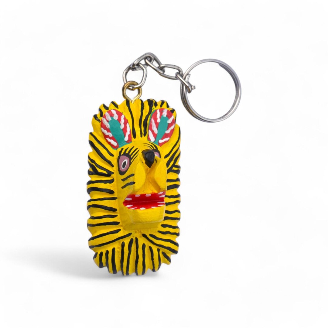 Adrián Xuana Oaxaca Wood Carving Feline Keychain Figurine Mexican Folk ...