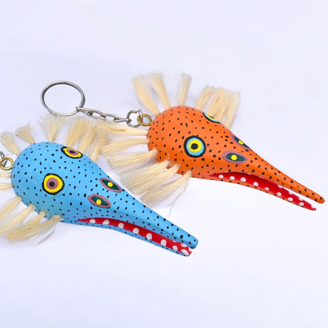 Adrián Xuana Oaxaca Wood Carving Pair Crocodile Keychain Figurine ...