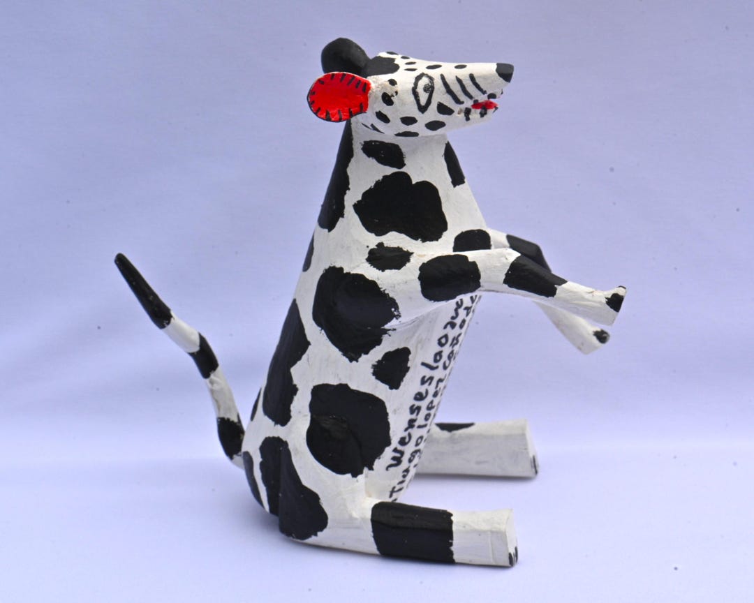 Wenceslao Santiago Oaxaca Wood Carving Dalmatian Dog Sitting Figurine ...