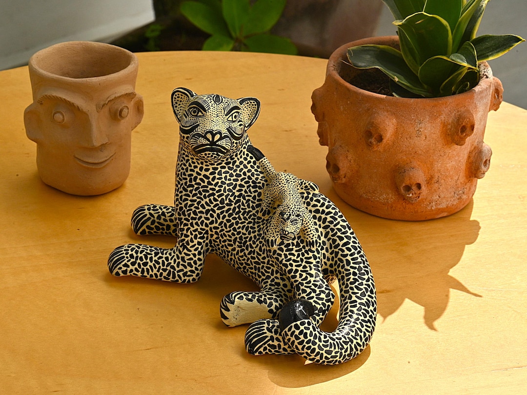 5.30" Jaguar With Her Cub,brown Jaguar,big Jaguar,big Figures,clay ...