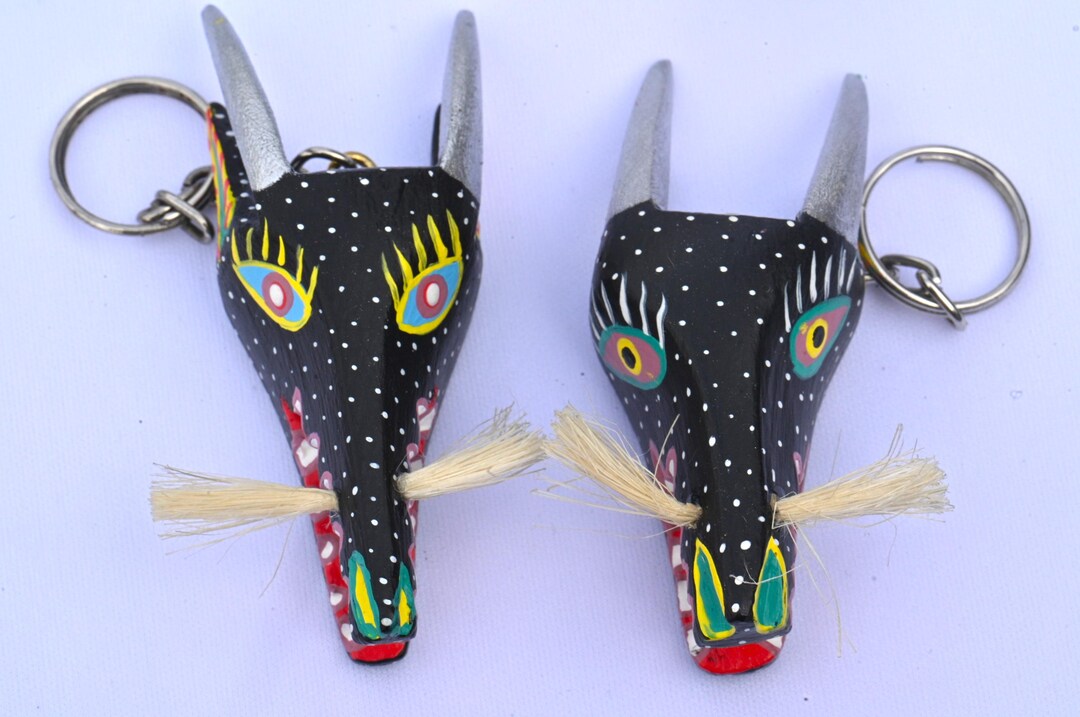 Adrián Xuana Oaxaca Wood Carving Pair Devil Keychain Figurine Mexican ...
