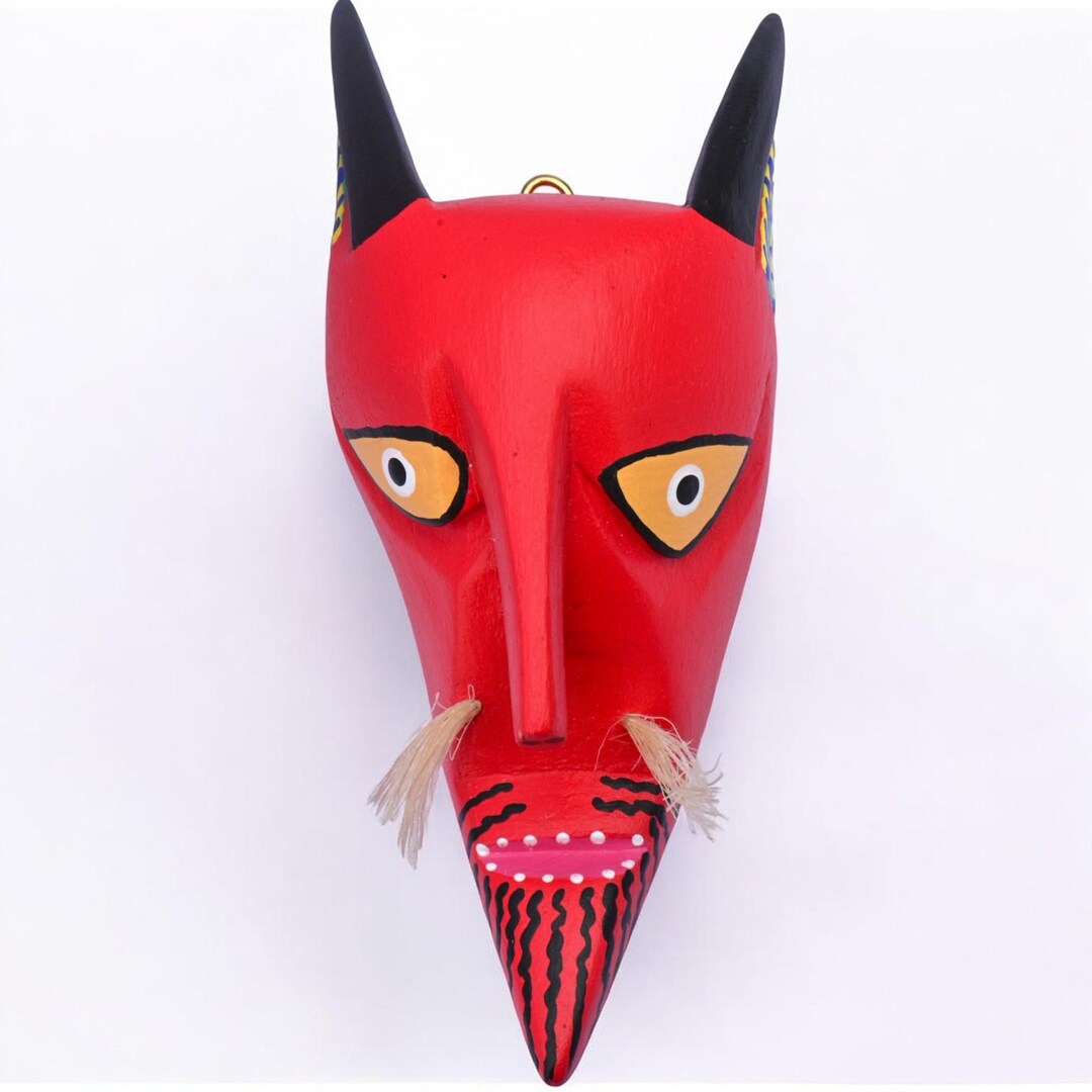 Adrián Xuana Oaxaca Wood Carving Devil Mask Figurine Mexican Folk Art ...