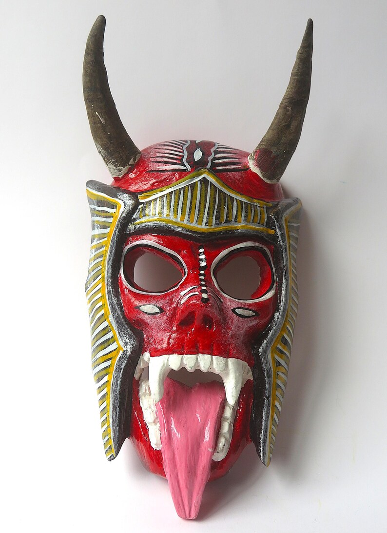 Hand Carved Devil Mask, Oaxacan Folk Art, Wood Carving (12.50") - Etsy UK