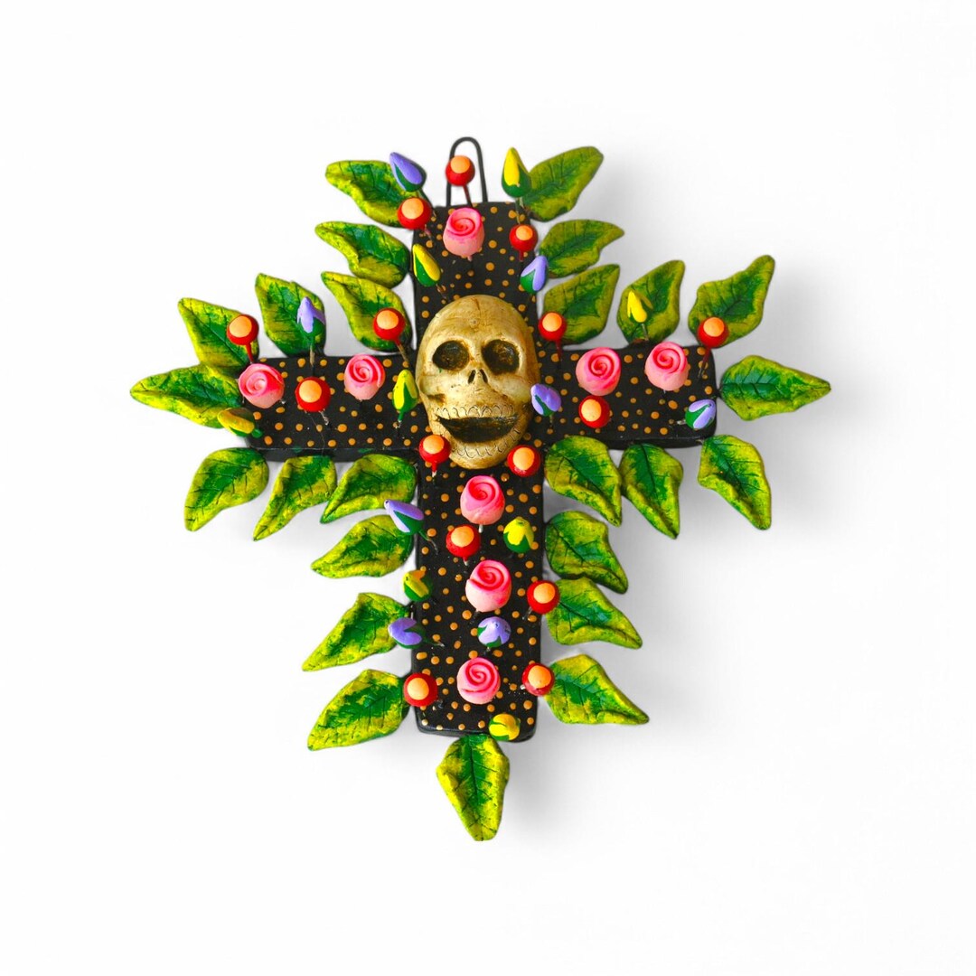 9.5" Wall Hanging Cross Figure, Skull on a Cross, Clay Cross, Cross ...