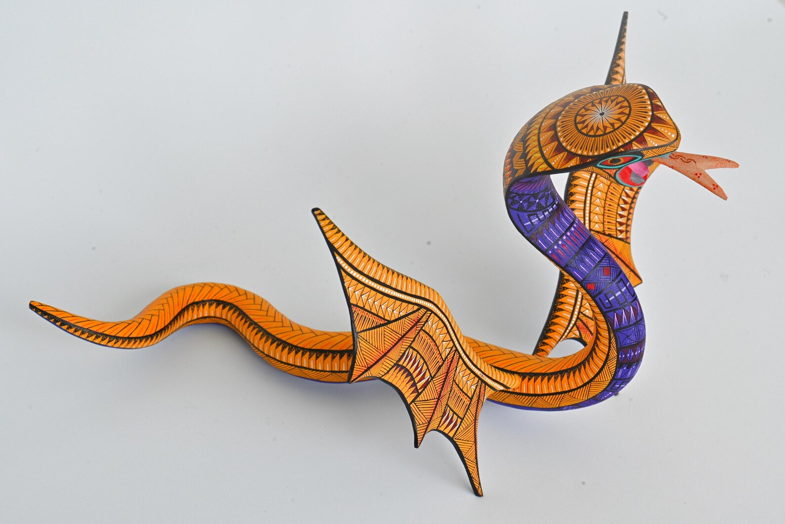 10.00" Animals With Wings Figures,alebrije Snake,yellow Snake,small ...