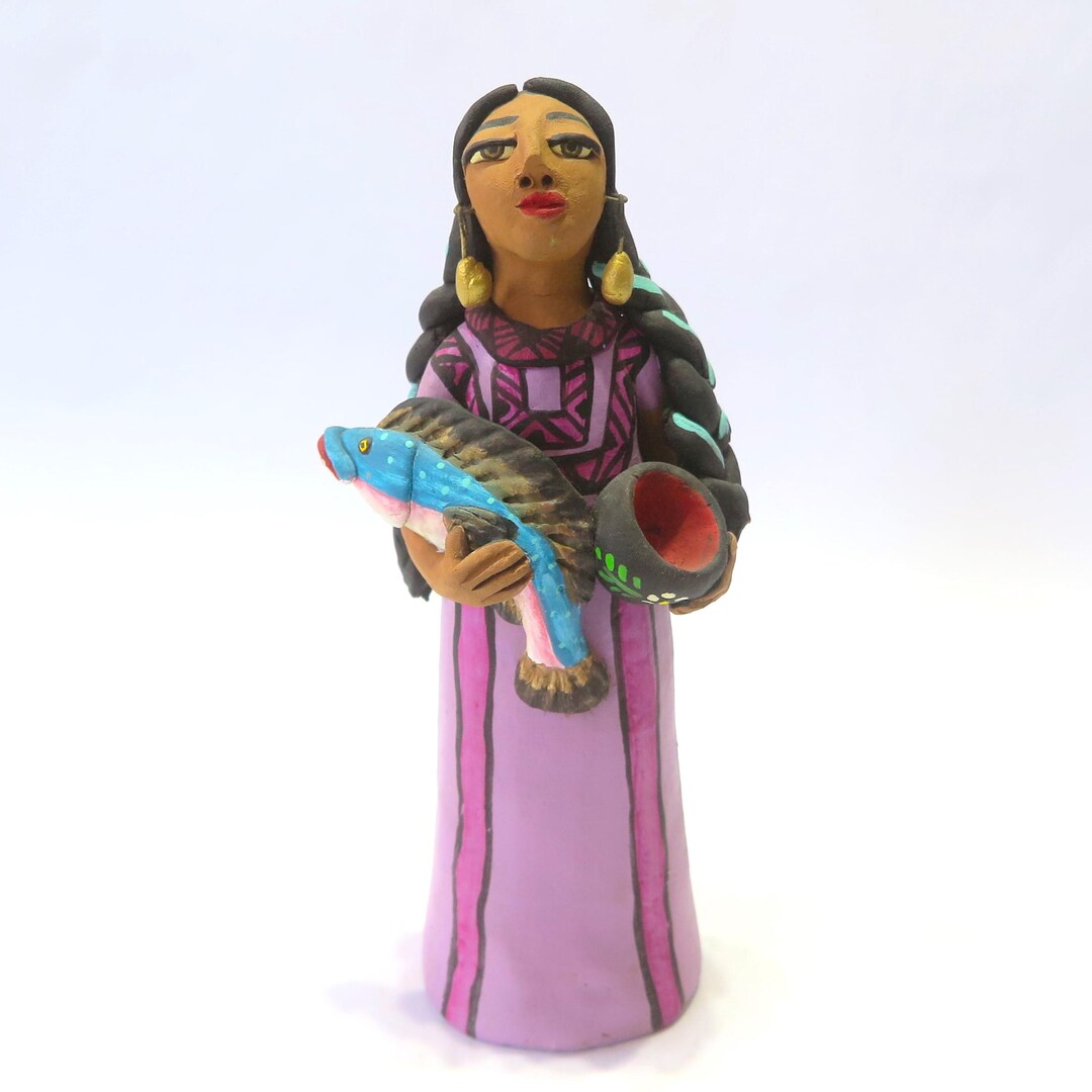 Fran García Vásquez Oaxaca Clay Lady With a Fish Figurine Mexican Folk ...